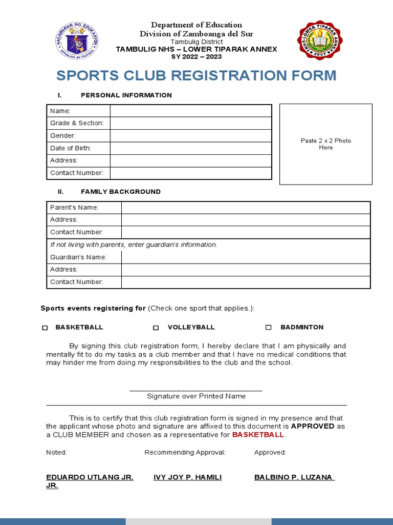 Sports Club Registration Form | PDF