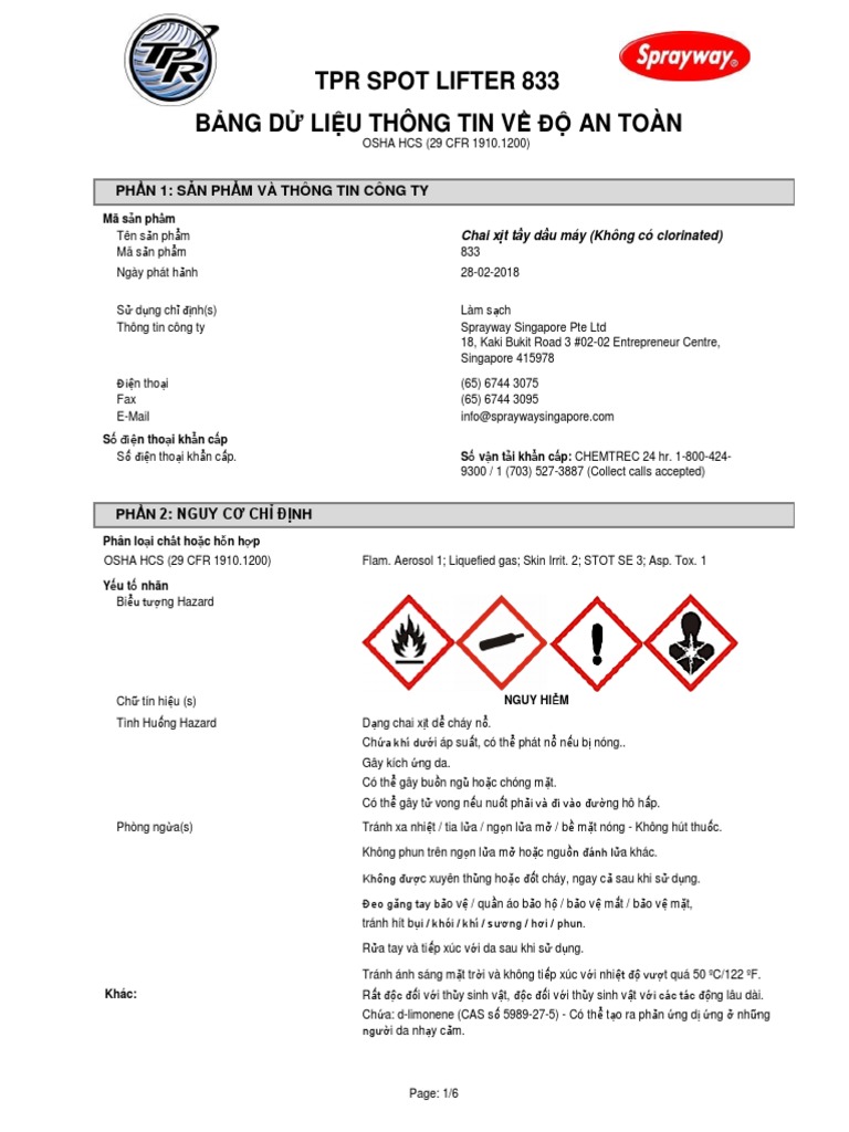 MSDS - Tpr-Usa - Spot Lifter 833 | PDF