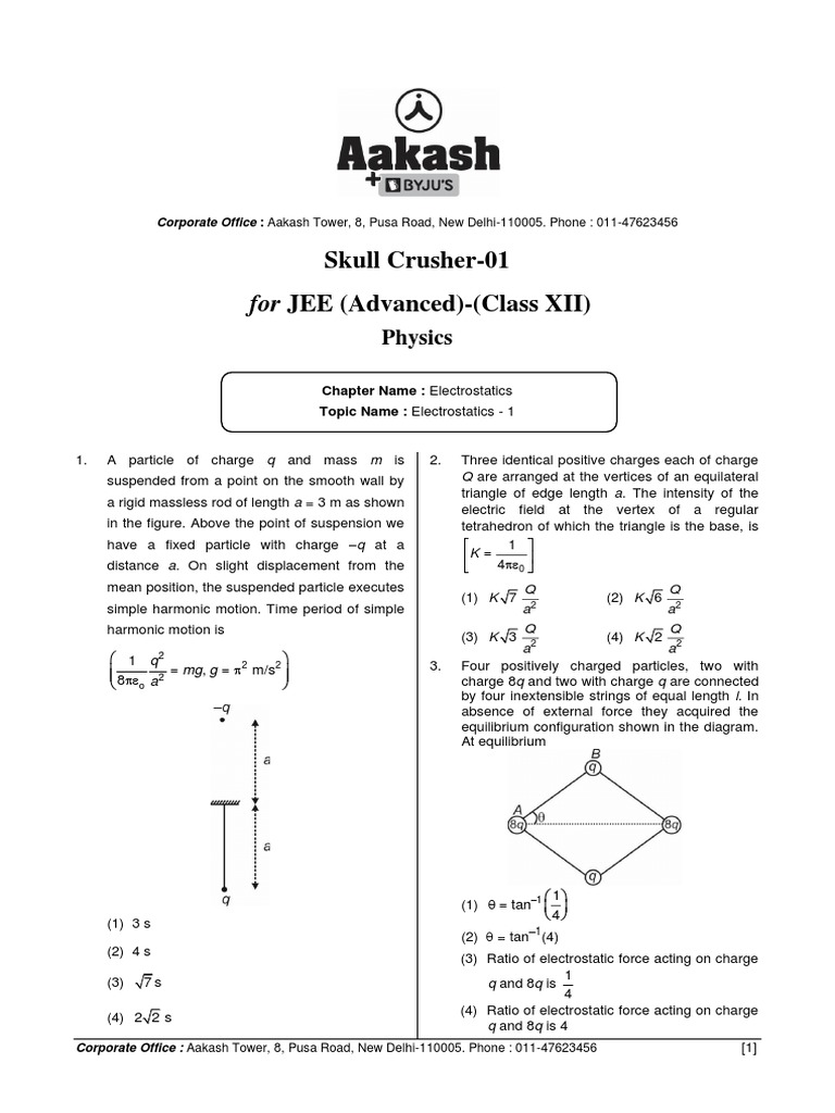 Skull Crusher 01 Class XII JEE (Adv) Physics | PDF | Electric Field ...