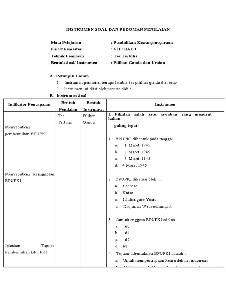 Instrumen Soal Dan Pedoman Penilaian | PDF