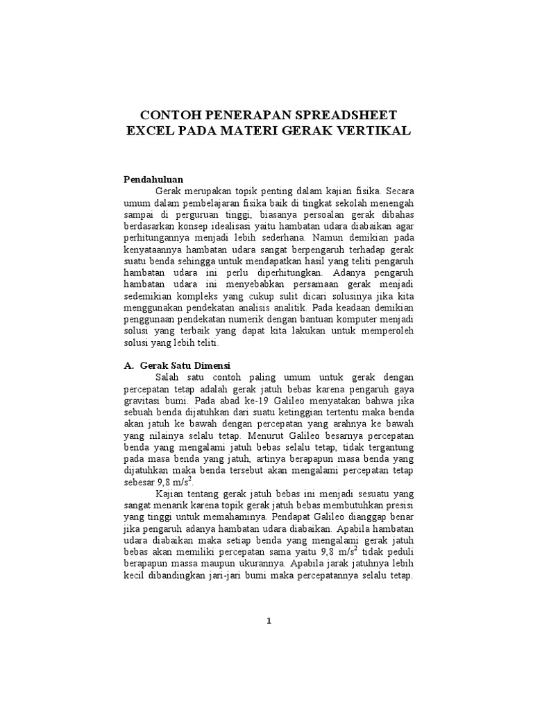 Contoh Aplikasi Spreadsheet Excel Dalam Fisika | PDF