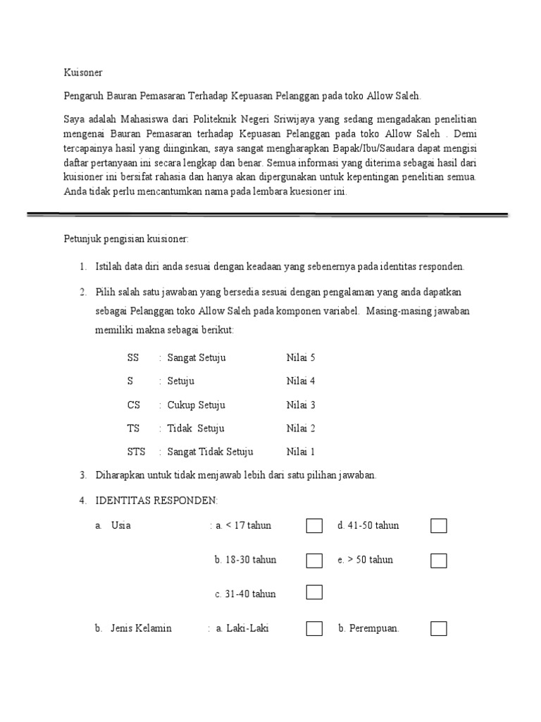 Contoh Soal Kuesioner | PDF