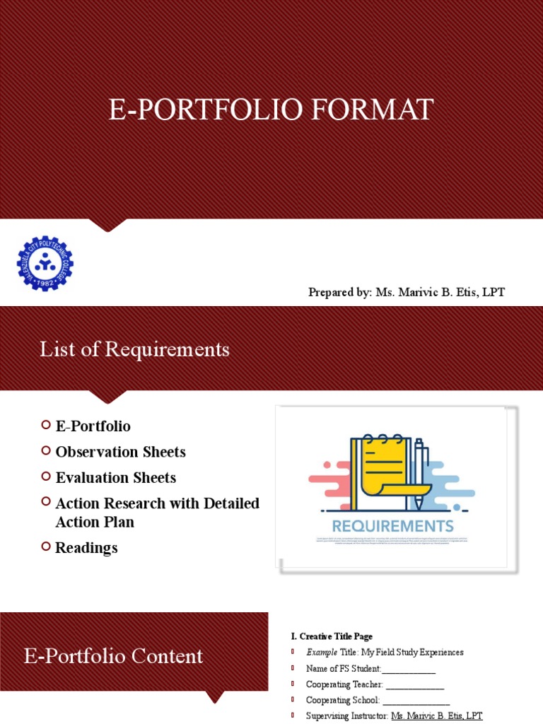 E Portfolio Format | PDF | Lesson Plan | Learning