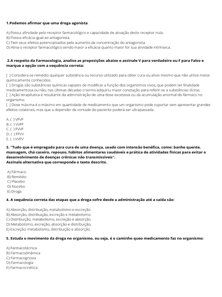 Exercício | PDF | Farmacocinética | Antagonista de receptor (farmacologia)