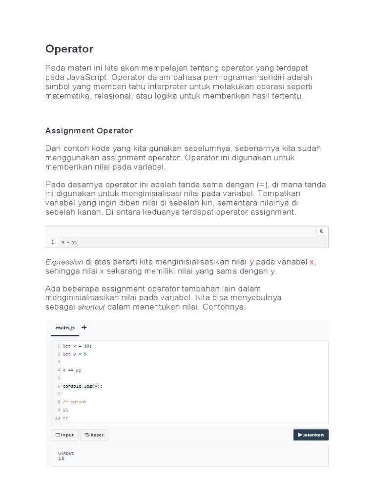 Operator JavaScript: Panduan Lengkap | PDF | Komputer