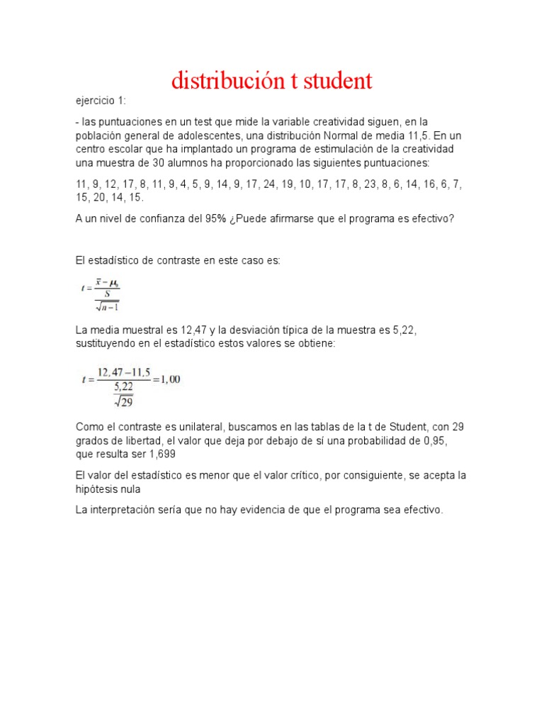 Distribución T Student | PDF | Estadística | Intervalo de confianza