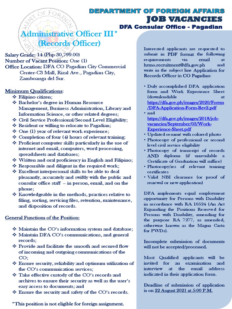 Job Vacancy: Administrative Officer III | PDF | Computing