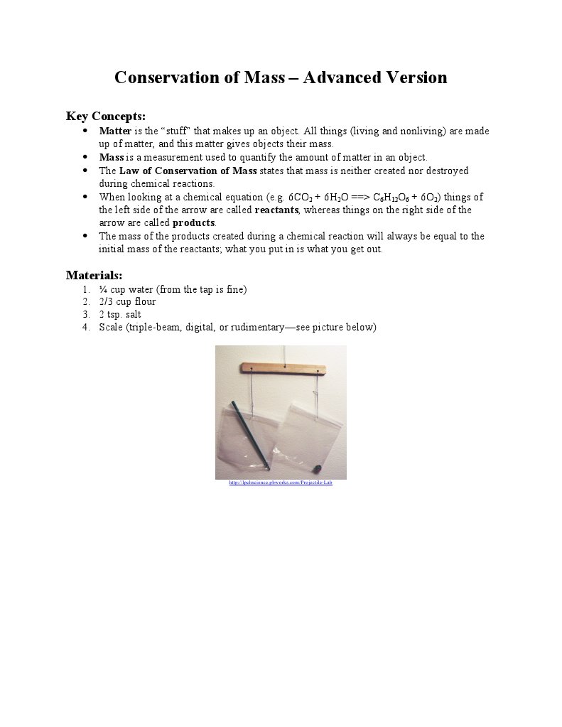 Conservation of Mass - Advanced Version | PDF | Mass | Matter