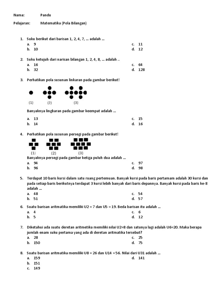 Soal Matematika Pola Bilangan dan Aritmetika | PDF