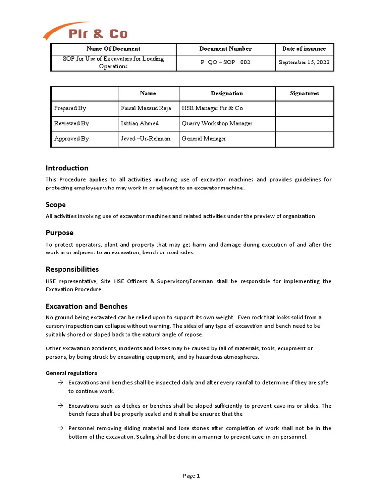 Excavator SOP for Safe Loading Operations | PDF | Toxicity | Water
