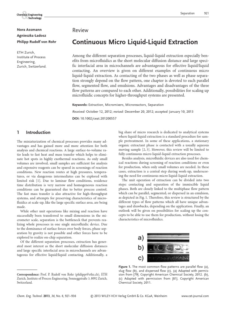Assmann2013-Continuous Micro Liquid-Liquid Extraction | PDF | Diffusion | Microfluidics