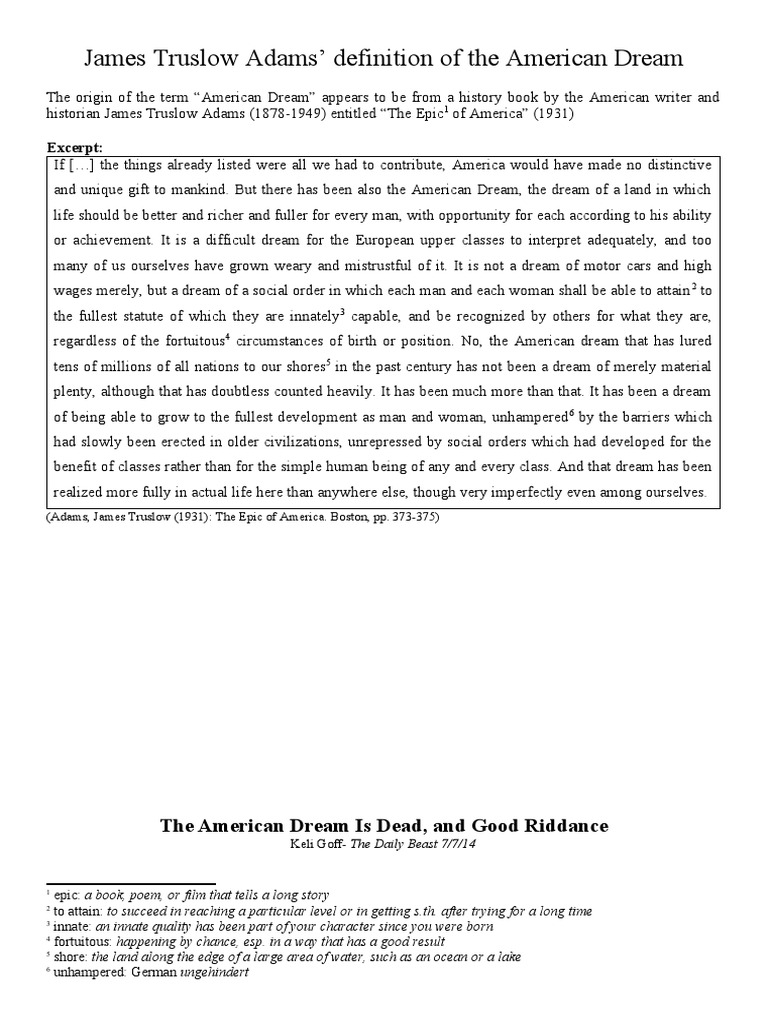 James Truslow Adams' Definition of the American Dream | PDF