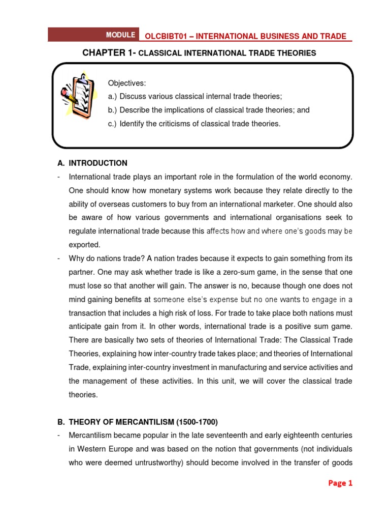 Chapter 2 - CLASSICAL INTERNATIONAL TRADE THEORIES | PDF | Economic ...