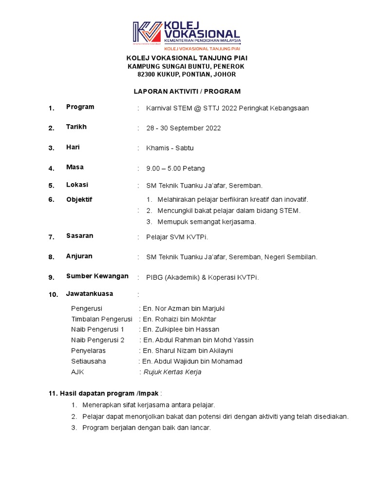 Laporan Program - Aktiviti (Karnival Stem) | PDF