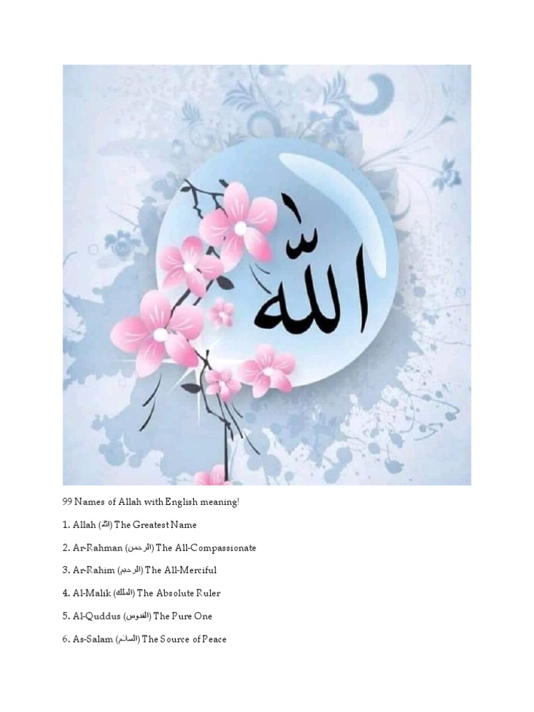 99 Names of Allah With English Meaning | PDF | Islamic Texts | Quran