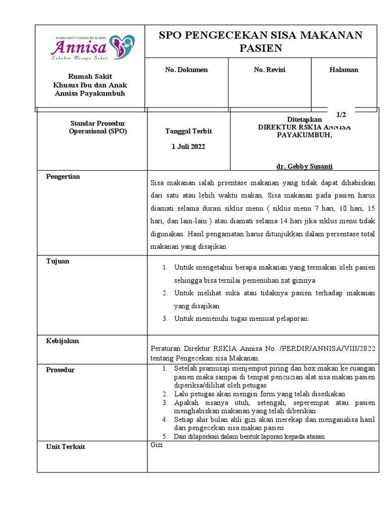 156 - Spo Pengambilan Sisa Makanan Revisi | PDF