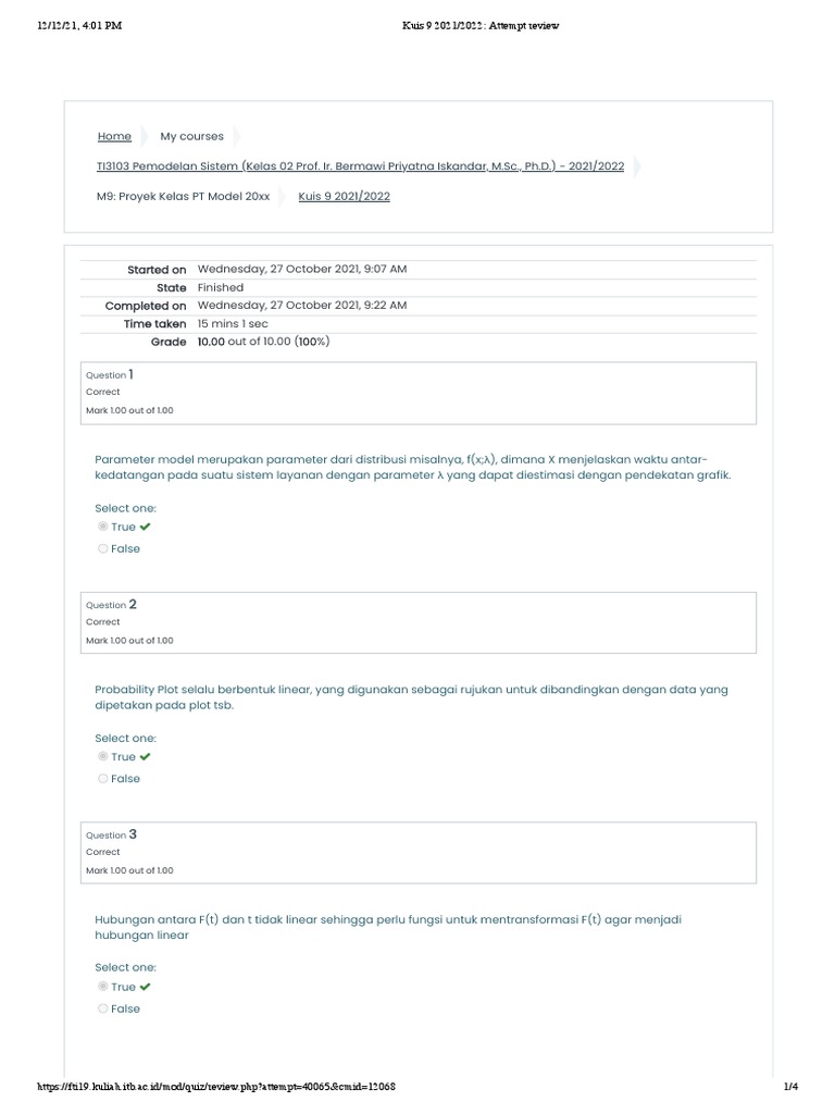 Kuis 9 2021 - 2022 - Attempt Review | PDF