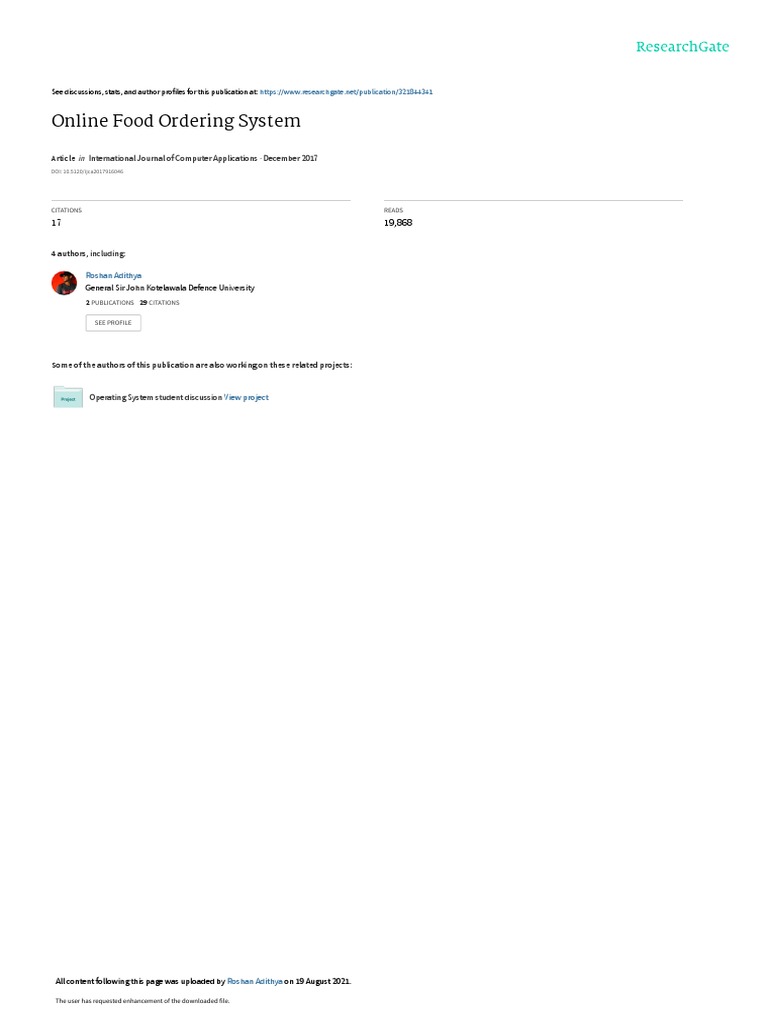 Online Food Ordering System | PDF