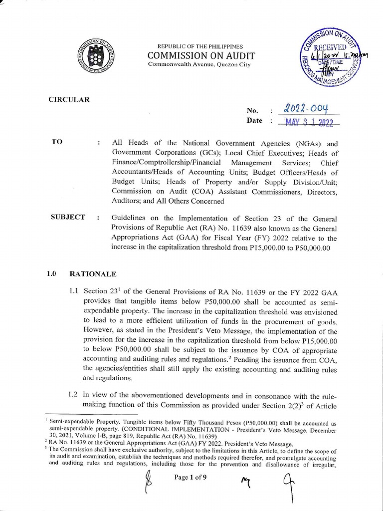 COA Circular No. 2022-004 - 0001 | PDF