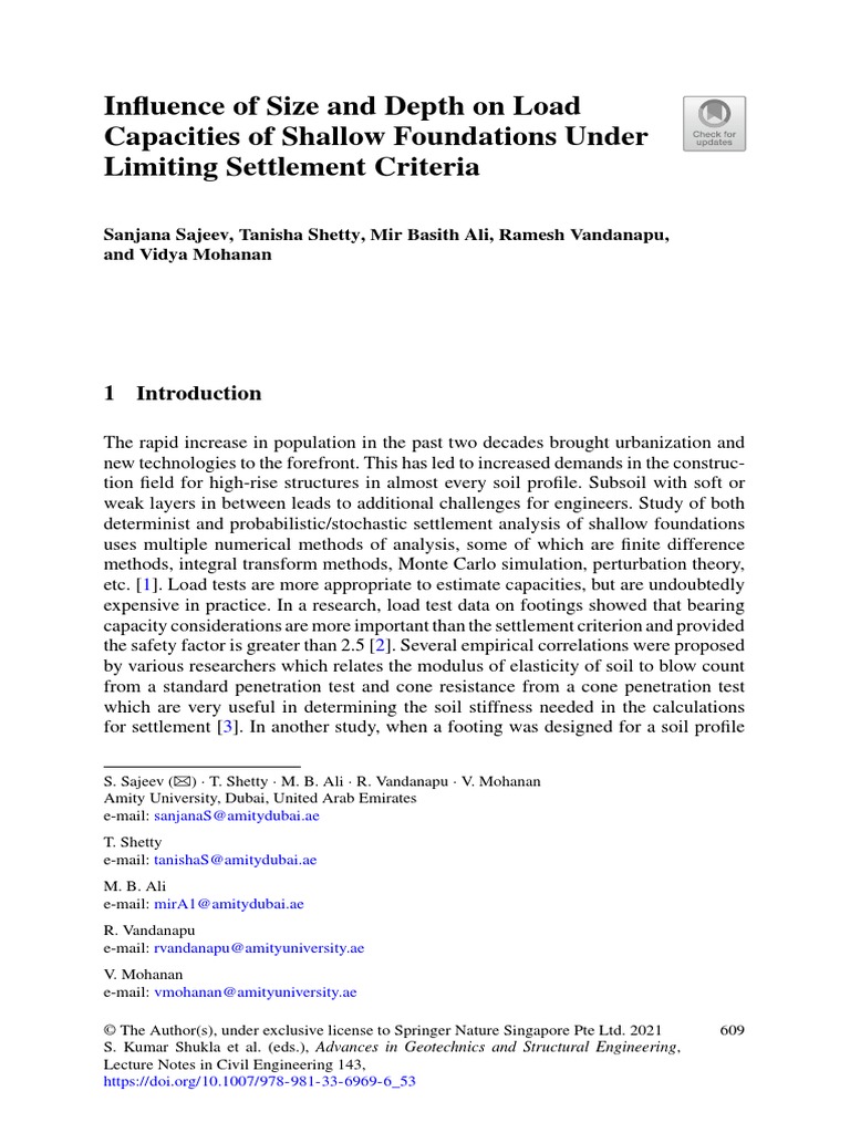 Influence of Size and Depth On Load Capacities of Shallow Foundations ...