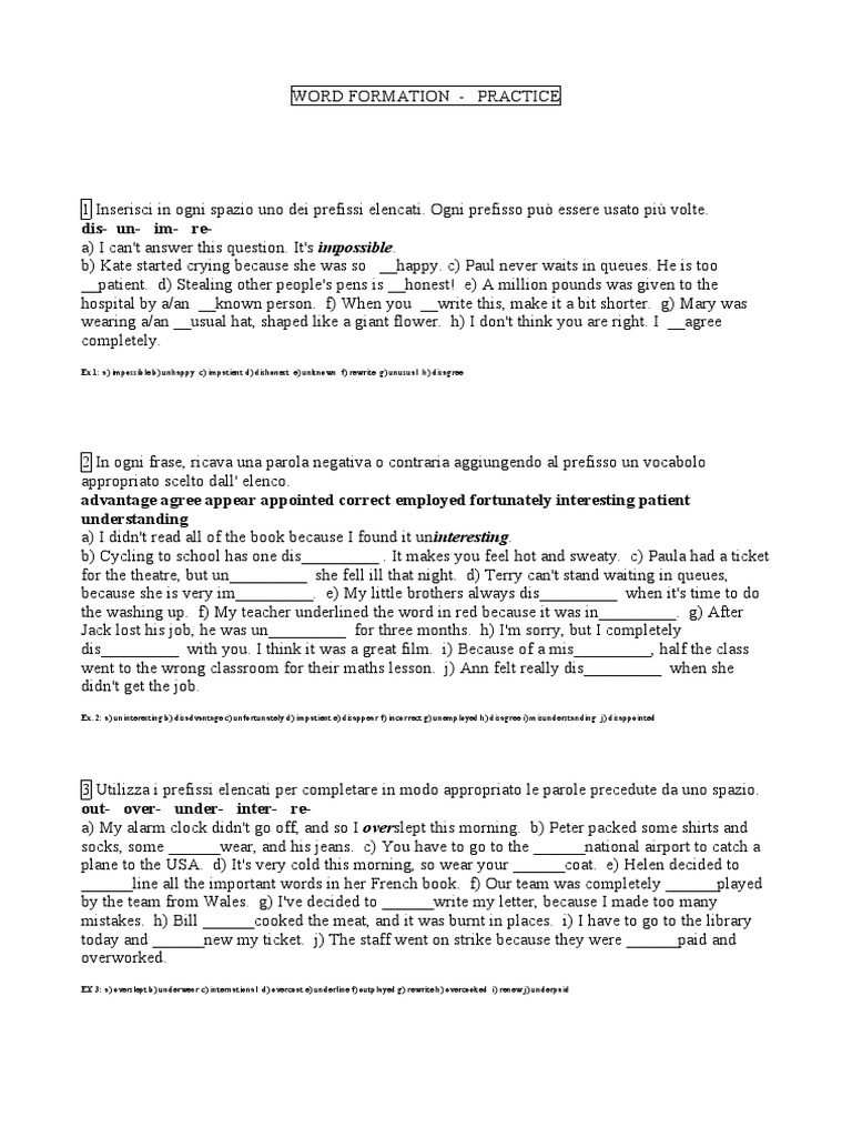 Word Formation Exercises Guide | PDF