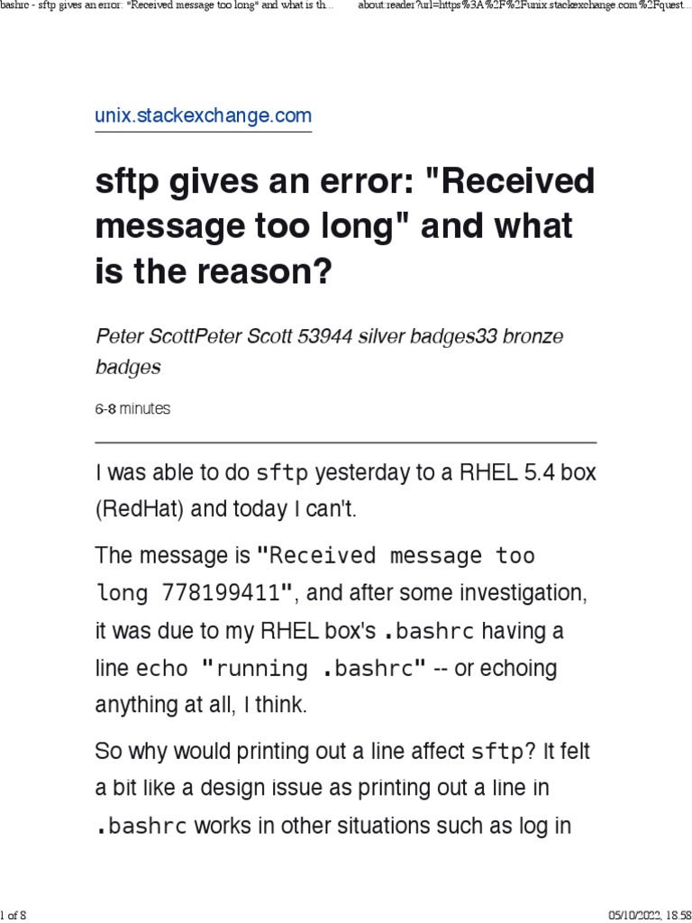 Bashrc - SFTP Gives An Error Received Message Too Long and What Is The ...