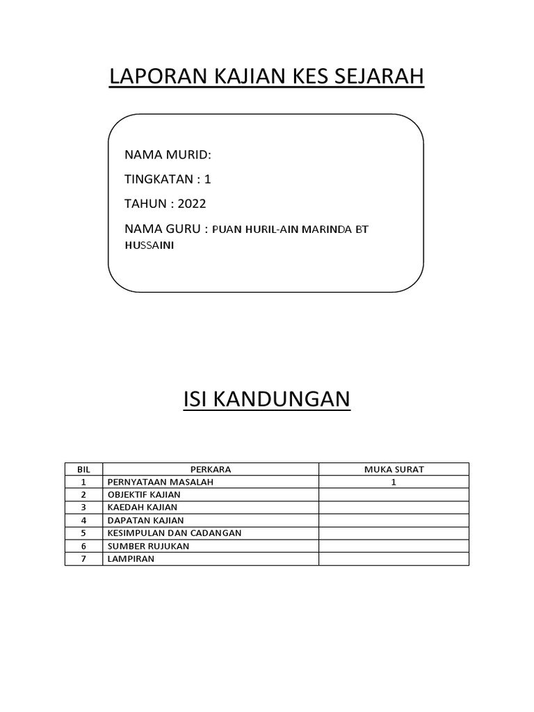 Laporan Kajian Kes Sejarah T1 | PDF