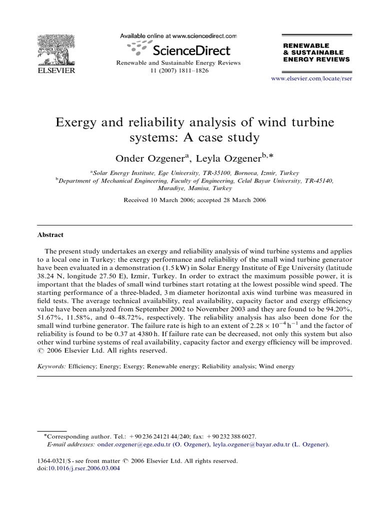 Exergy & Reliability of Wind Turbines | PDF | Wind Power | Wind Turbine