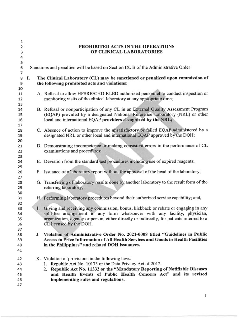 Prohibited Acts in The Operations of Clinical Laboratories | PDF