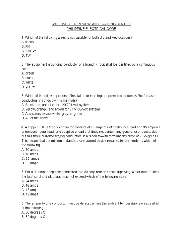 Multivector Pec Exam | PDF | Electrical Wiring | Fuse (Electrical)