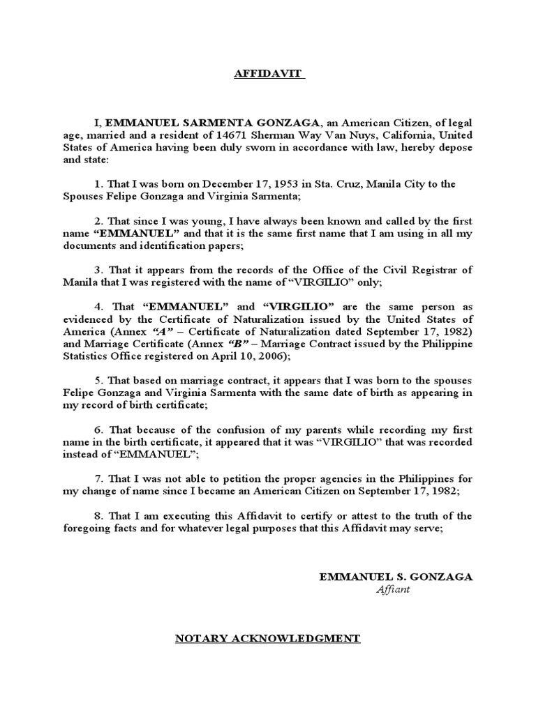 AFFIDAVIT OF CHANGE OF NAME | PDF