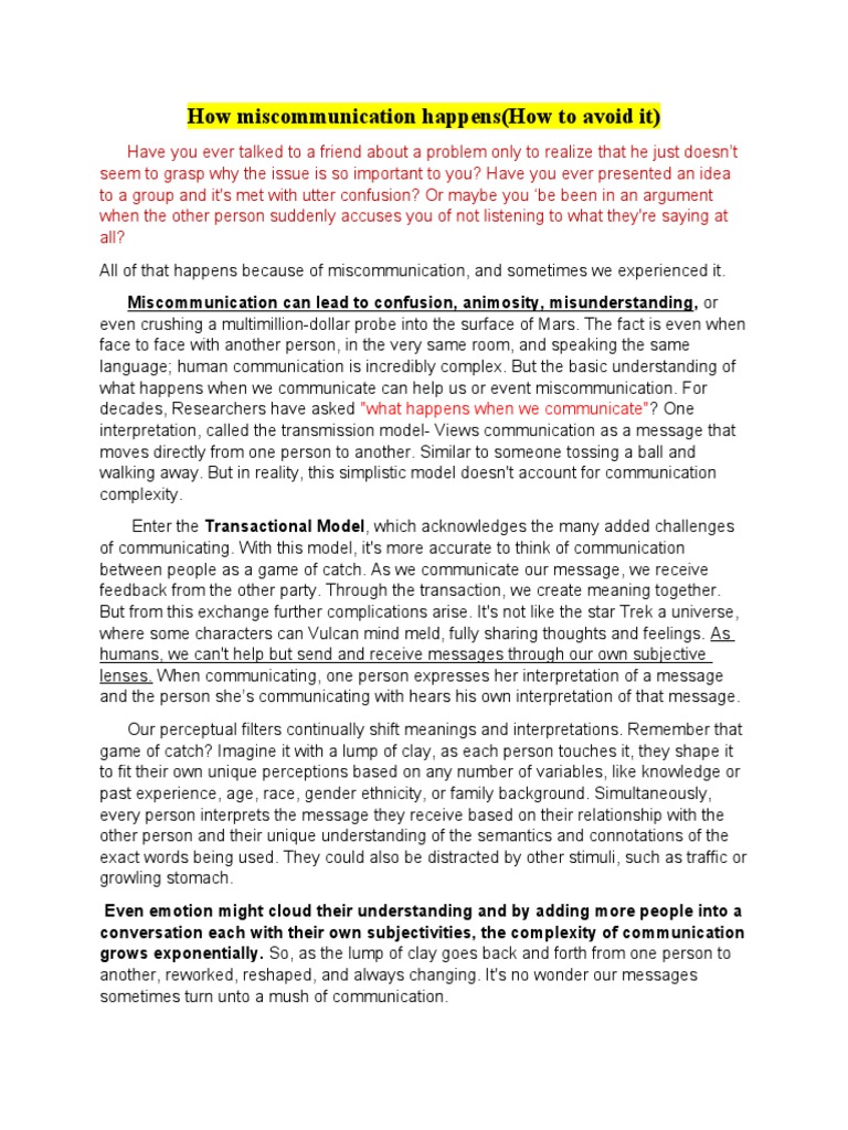 How Miscommunication Happens AND HOW TO AVOID IT | PDF | Career ...