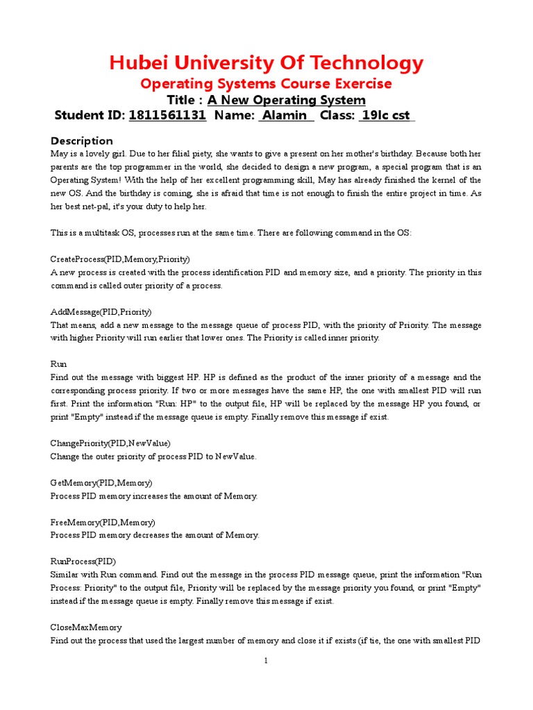 Alamin 1811561131 CourseExercise B | PDF | Process (Computing) | Operating System