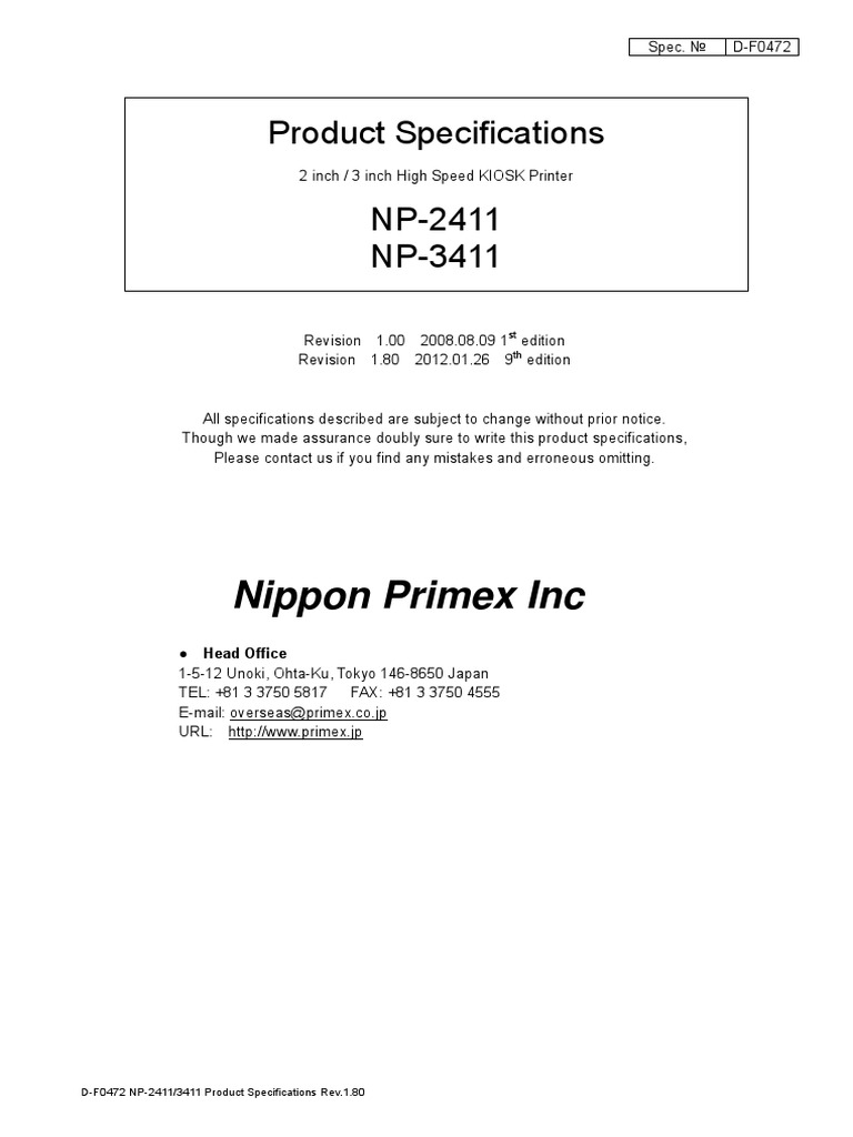 NP 2411 - 3411 - D F0472 Spec R180 - Engp1 | PDF | Printer (Computing) | Electrostatic Discharge