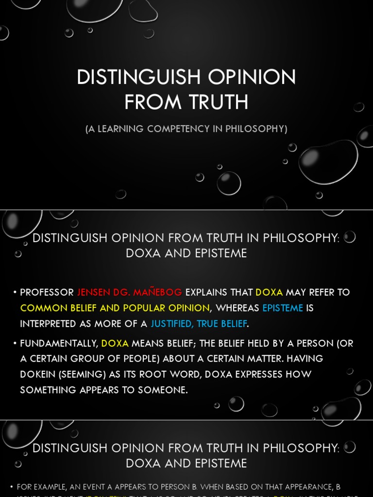 Distinguish Opinion From Truth Lesson and Methods of Philosophy That ...