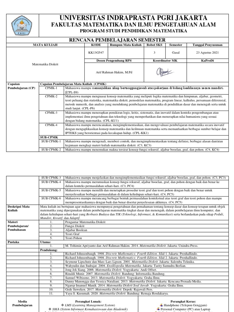 RPS Matematika Diskrit 2022-2023 Pertemuan Ke-6 | PDF