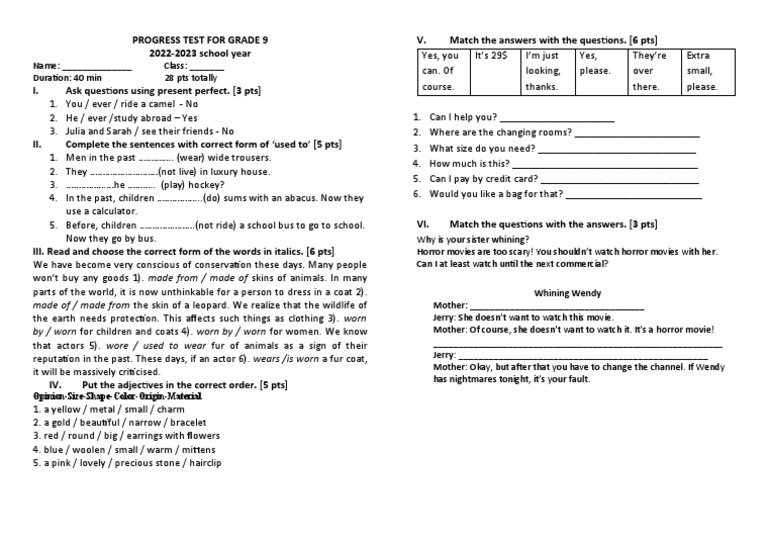 Grade 9 Exam | Download Free PDF | Clothing | Softlines (Retail)