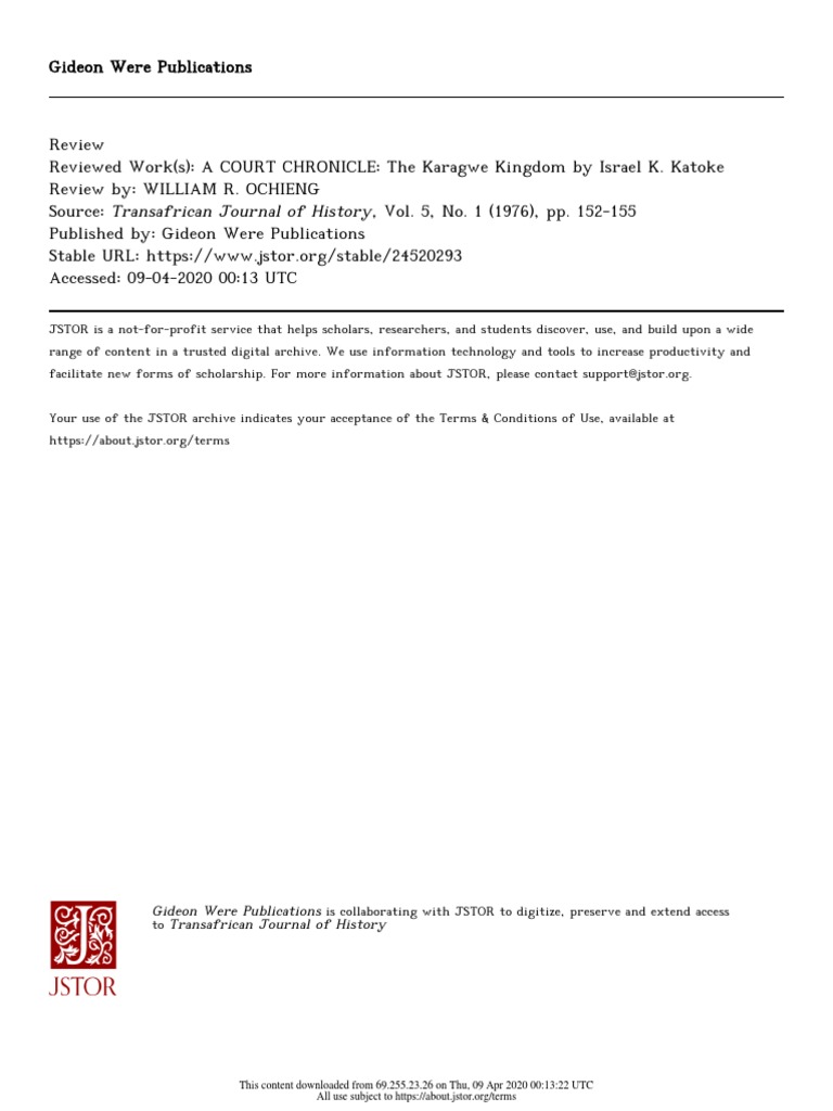 A Court Chronicle - The Karagwe Kingdom by Israel K Katoke | PDF