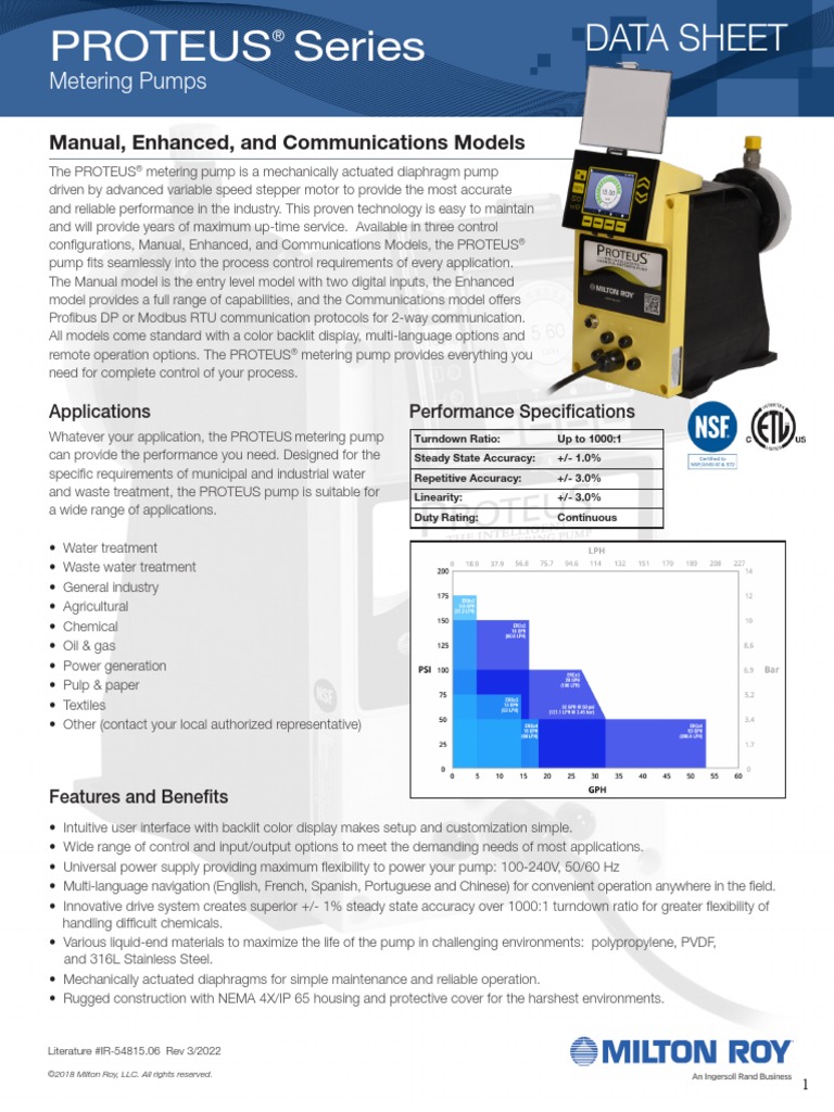 Proteus Data Sheet - 2022 | PDF | Pipe (Fluid Conveyance) | Pump