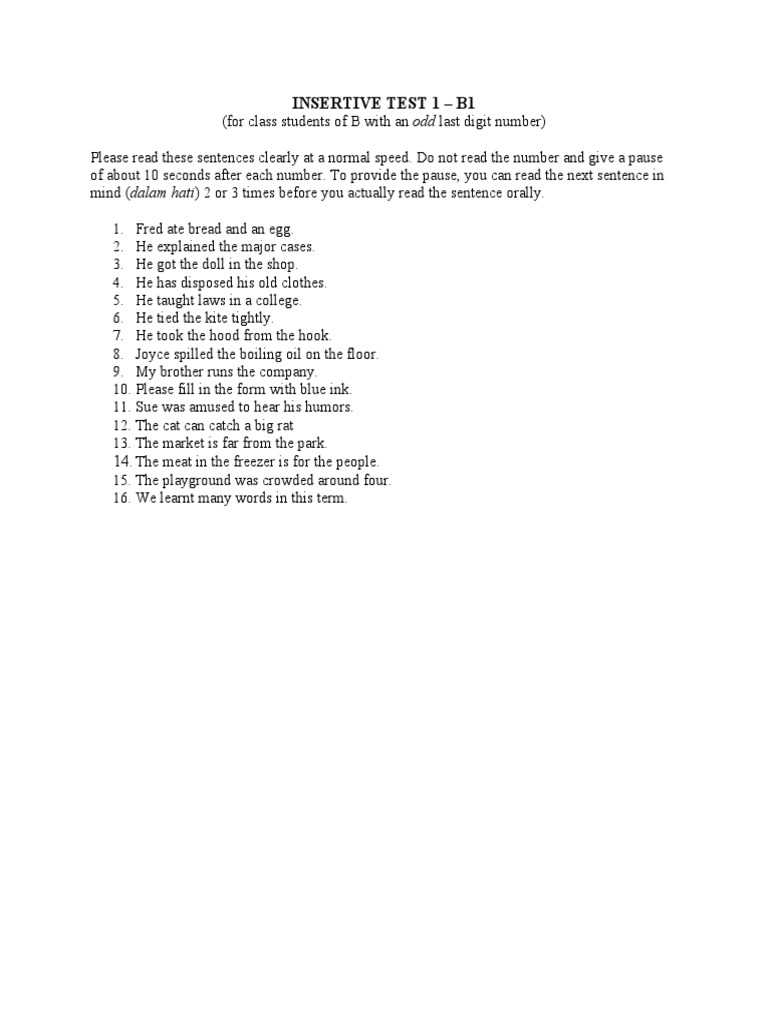 Insertive Test 1B - Remedial | PDF