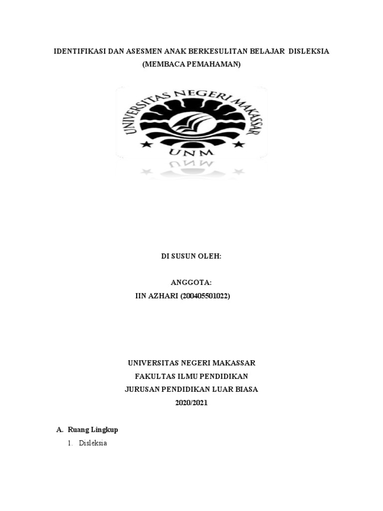 Identifikasi Dan Asesmen Anak Disleksia | PDF | Pengembangan Diri ...