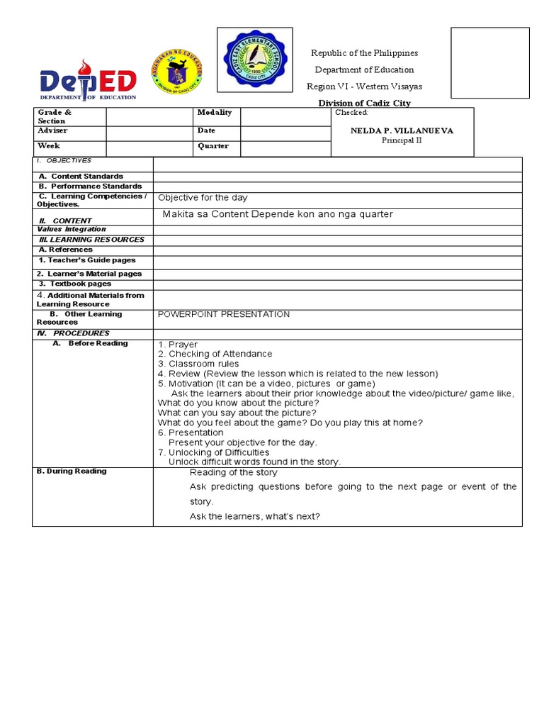 BDA Lesson Plan Template for Teachers | PDF | Learning | Teachers