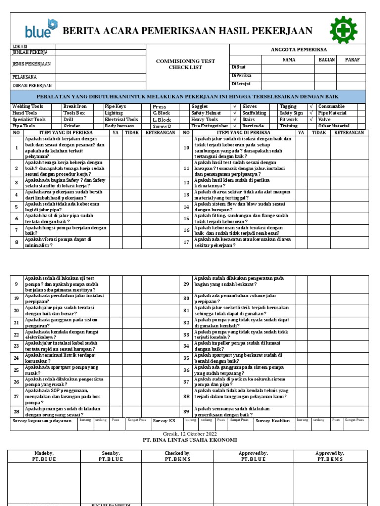 Checklist Commisioning | PDF