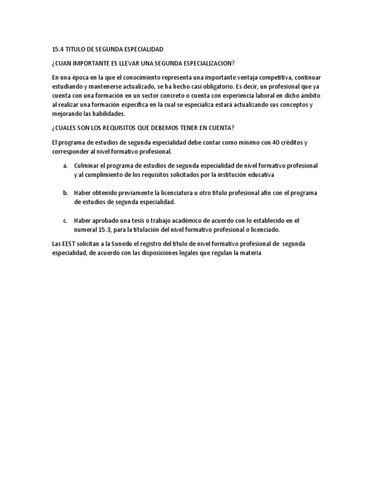 Titulo de Segunda Especialidad | PDF