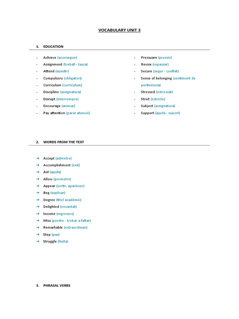 Vocabulary Unit 3 | PDF