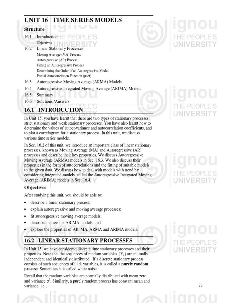 Unit-16 TIME SERIES MODELS | PDF | Autoregressive Model ...