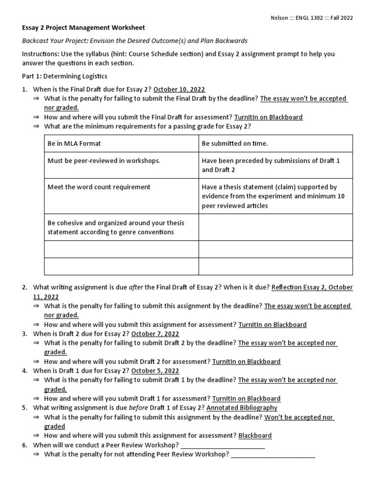 ENGL 1302 Essay 2 Project Planner | PDF | Essays | Turnitin