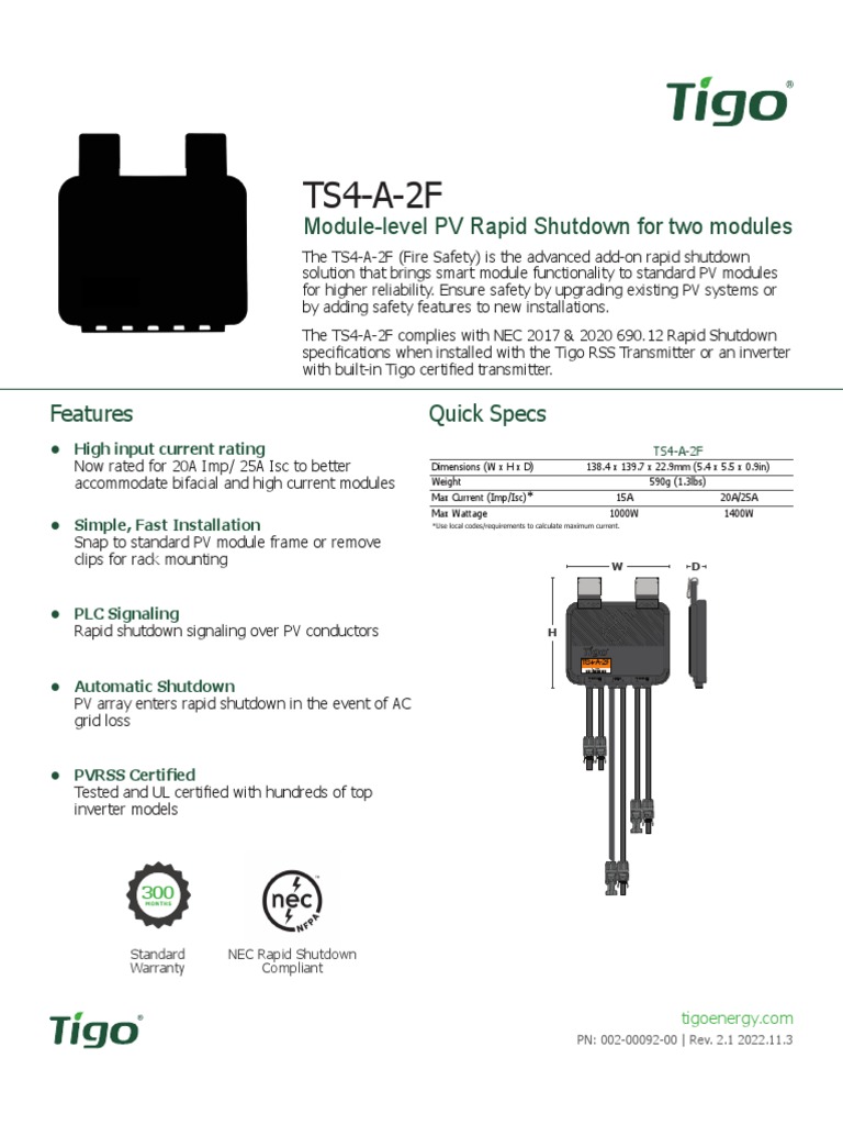 TS4-A-2F (1400W) (15A and 25A) (Ire Safety Add-On For 2 Modules) Datasheet EN | PDF | Solar ...