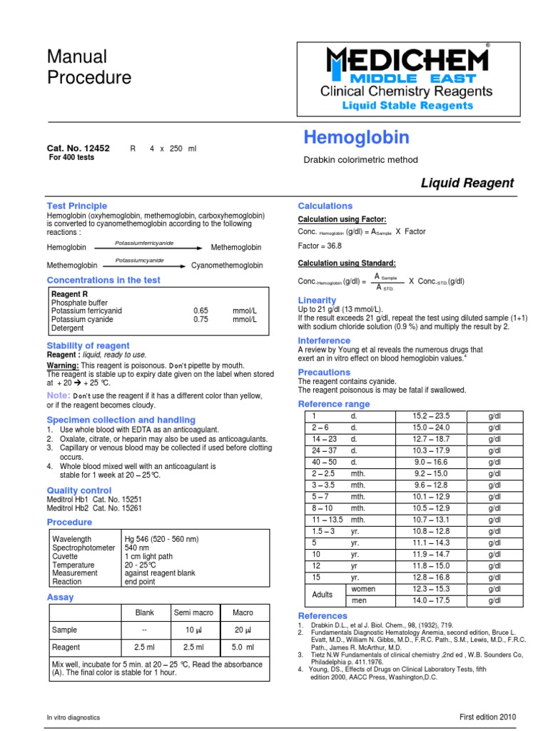 15 Hemoglobin Drabkin | PDF | Hemoglobin | Cyanide