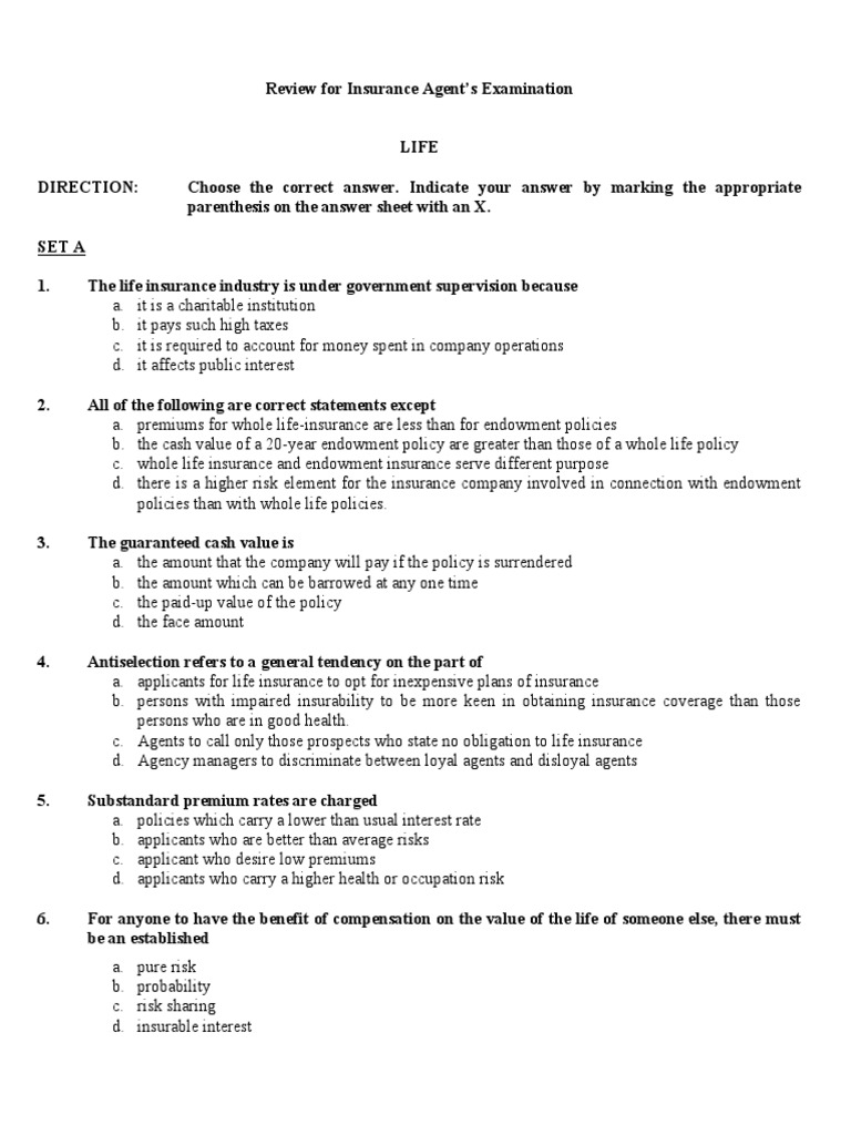 Insurance Commission Reviewer Set A | PDF | Insurance | Life Insurance
